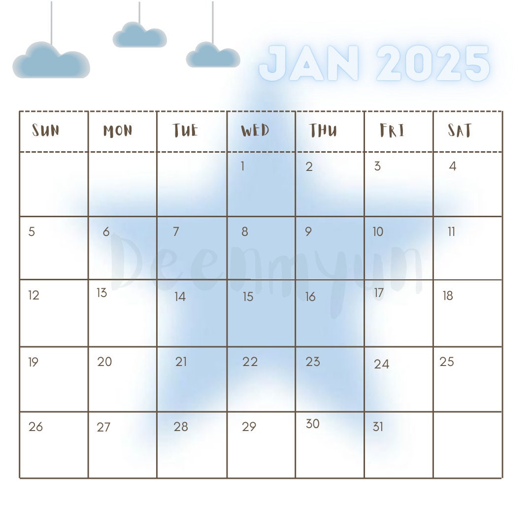 Monthly Calendar 2025 | Baby Blue | Printable PDF | Digital Download - Etsy
