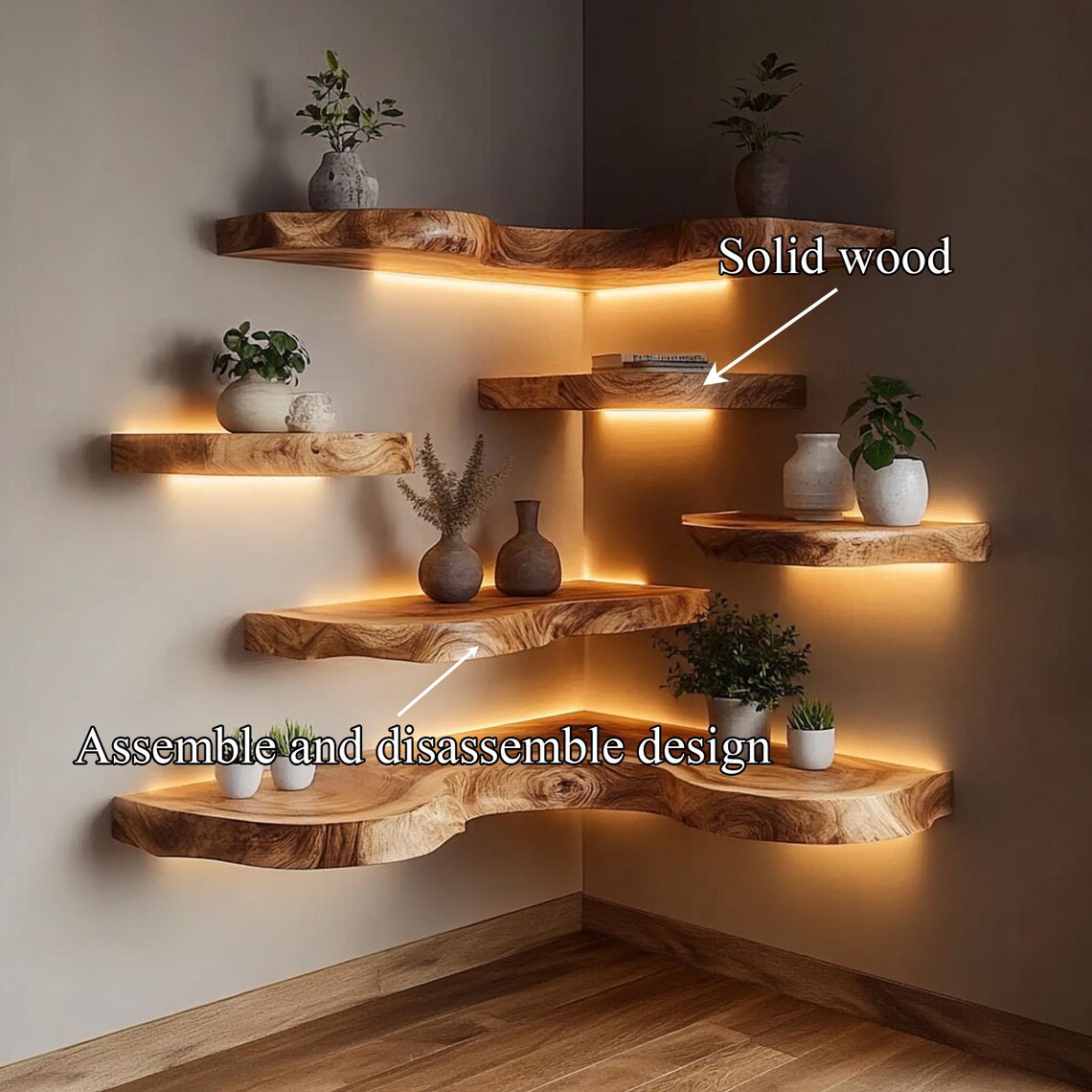 Rustic Live Edge Corner Shelf | Handcrafted Solid Wood Floating Wall ...