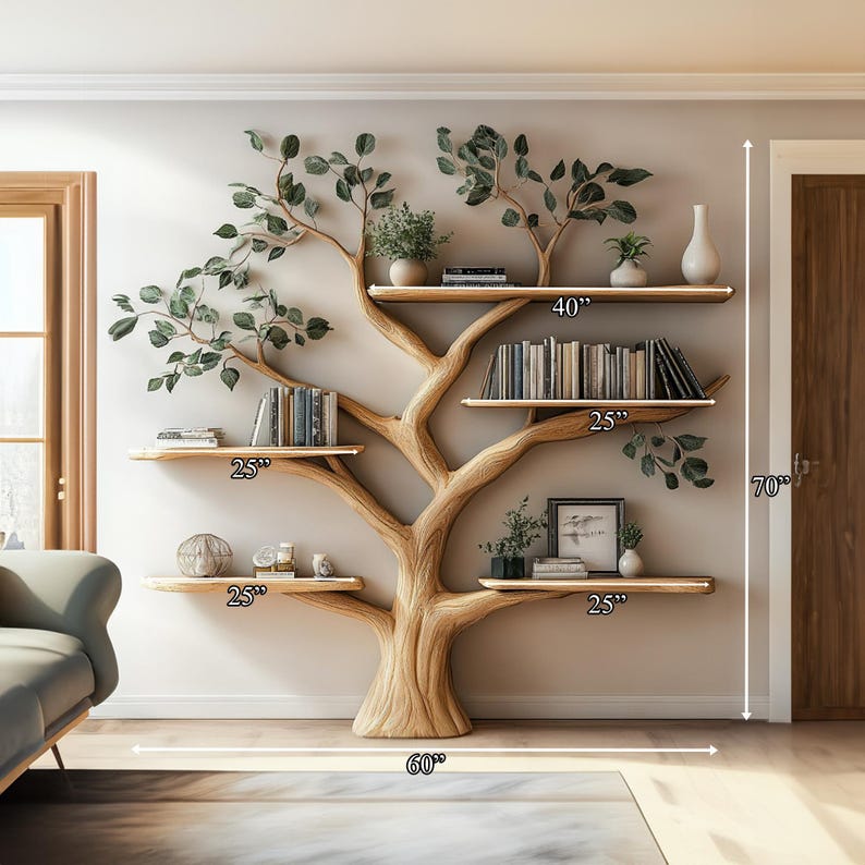 Tree Bookshelf Wall Mount – Handcrafted Wooden Tree Shaped Shelf ...