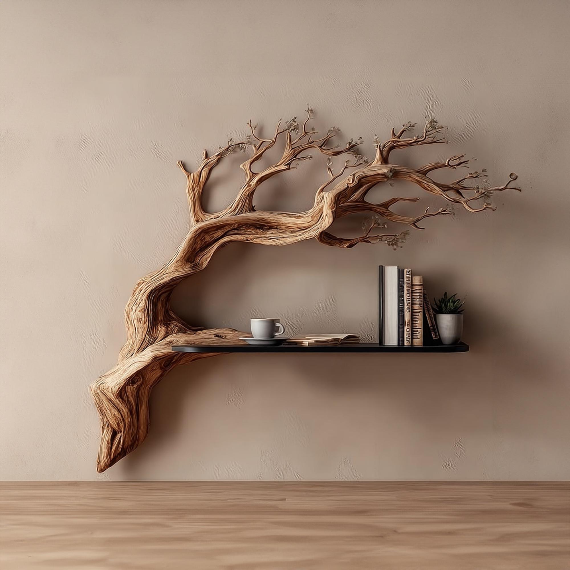 Rustic Tree Branch Wall Shelf, Handcrafted Wooden Wall-mounted Desk ...