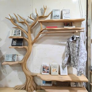 Rustic Solid Wood Tree Wardrobe Shelf, Handmade Clothing Rack Organizer ...