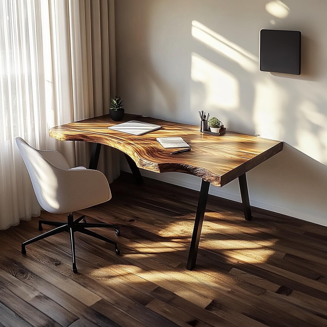 Handcrafted Rustic Live Edge Wooden Desk, Solid Wood Slab Office Table ...