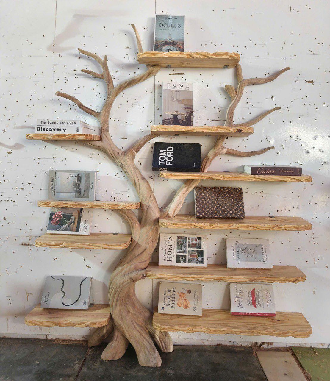 Rustic Tree Inspired Wooden Bookshelf, Handmade Branch Bookcase ...