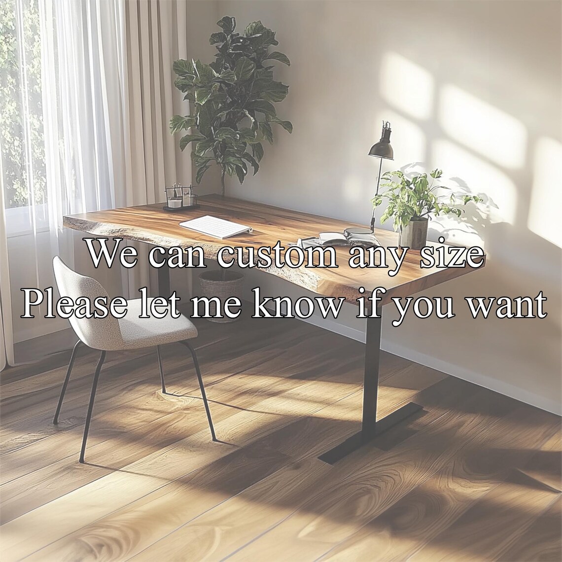 Rustic Solid Wood Live Edge Desk, Mid Century Modern Office Table ...