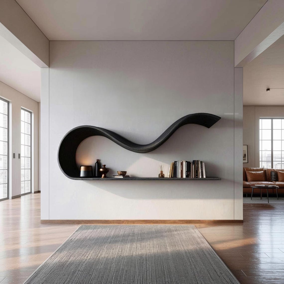 Modern Sculptural Wave Wall Shelf, Artistic Floating Shelf for Living ...