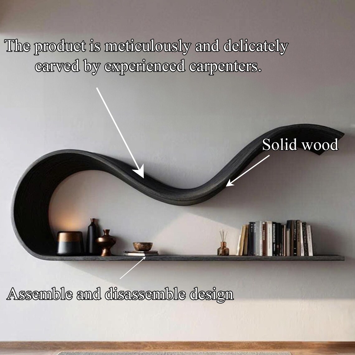 Modern Sculptural Wave Wall Shelf, Artistic Floating Shelf for Living ...
