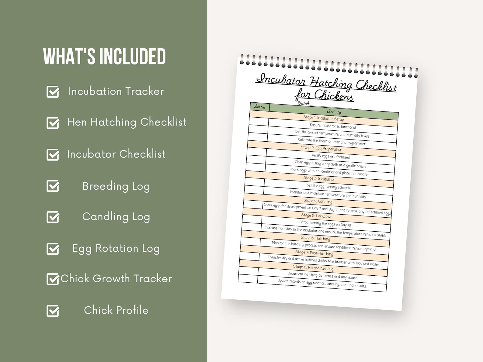 Chicken Egg, Hatching & Incubation Log | Calendar | Egg Tracker ...