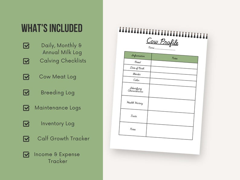 Cow Health Tracker | Calving, Milk & Meat Log (PDF Download) - Etsy UK