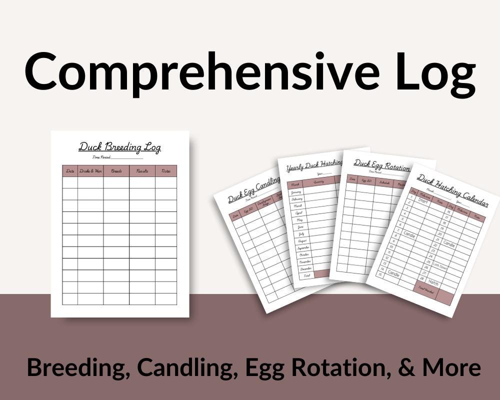 Duck Egg, Hatching & Incubation Log | Calendar | Egg Tracker ...