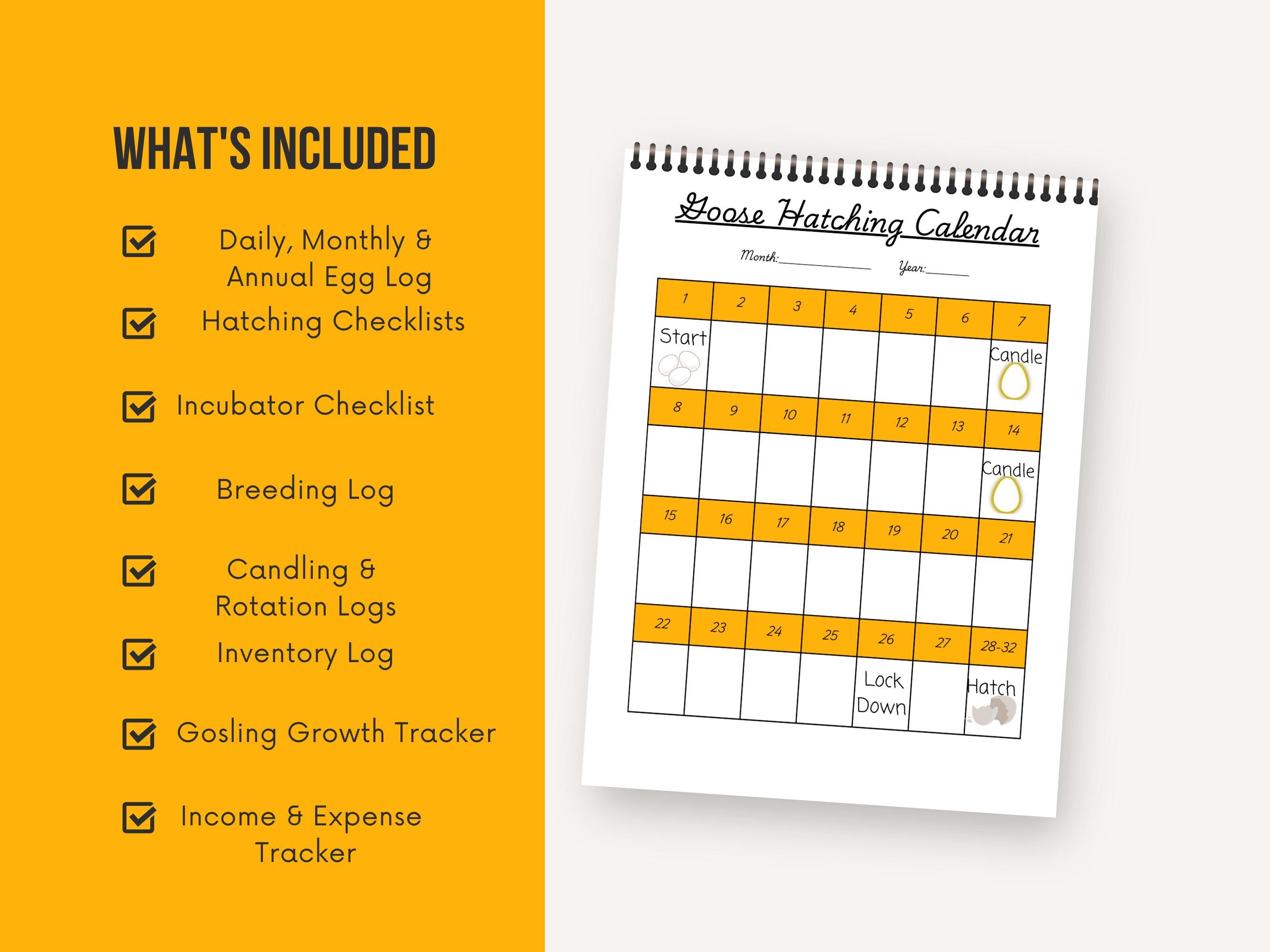 Comprehensive Goose Health, Egg Log, Hatching & Incubation Log ...