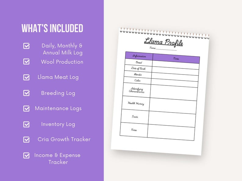 Llama Health and Breeding Tracker | Farm Management (PDF Pattern) - Etsy UK