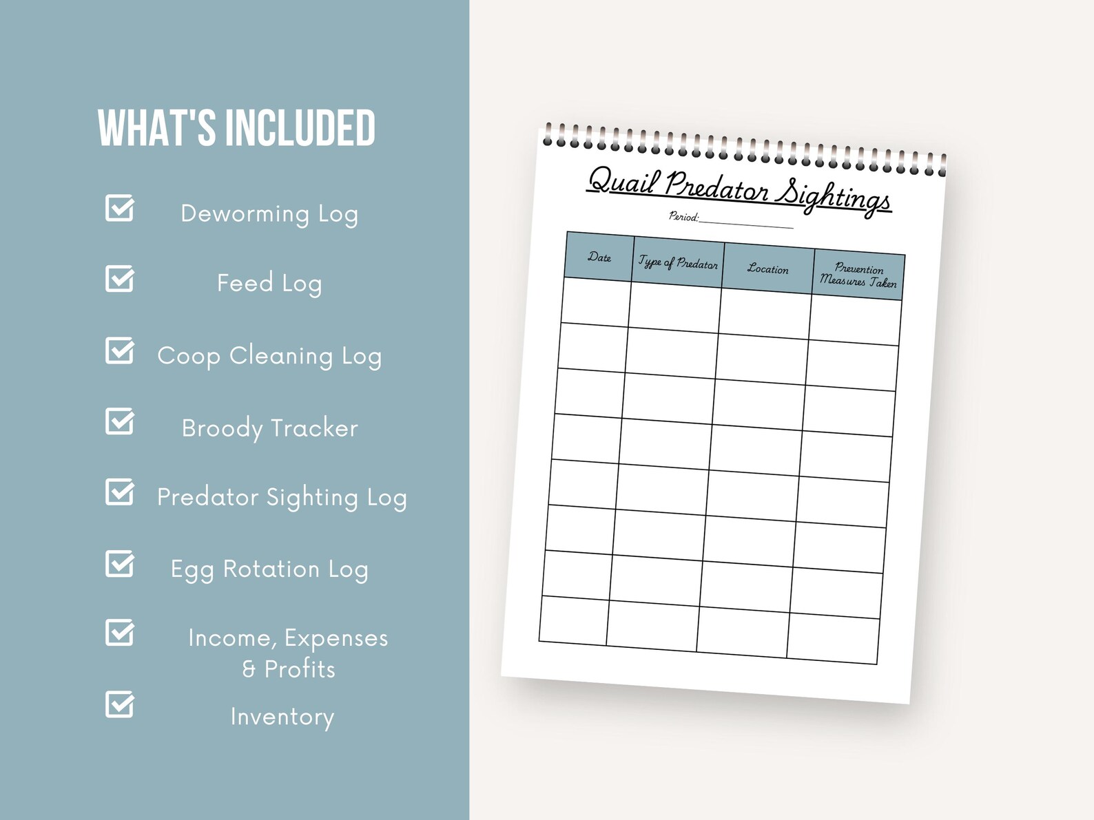 Comprehensive Quail Health, Egg Log, Hatching & Incubation Log ...