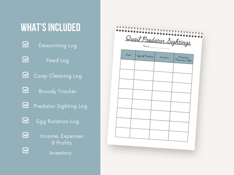 Comprehensive Quail Health, Egg Log, Hatching & Incubation Log ...