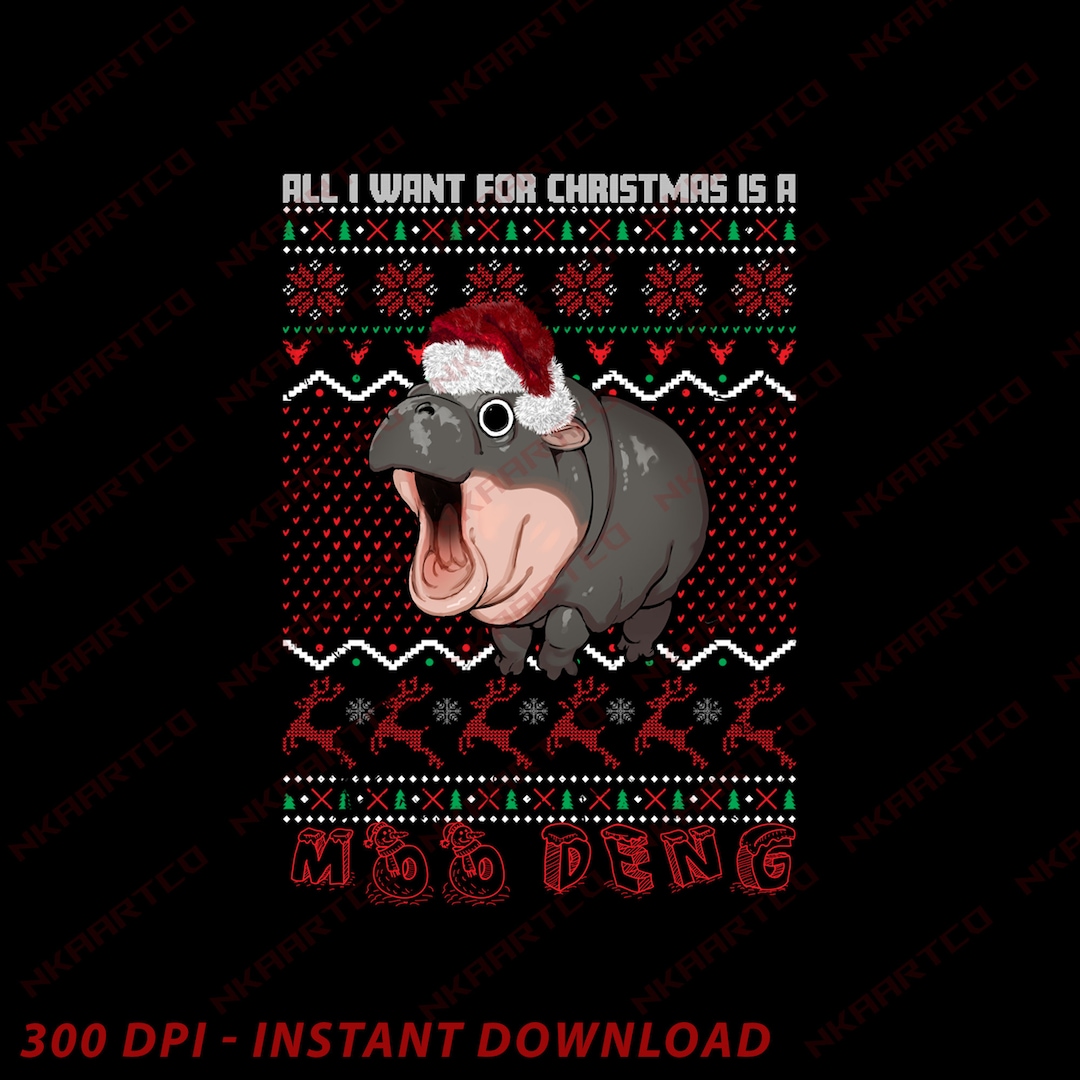 Moo Deng Christmas Png, Moo Deng Bootleg PNG, Baby Hippo Png, Coquette ...