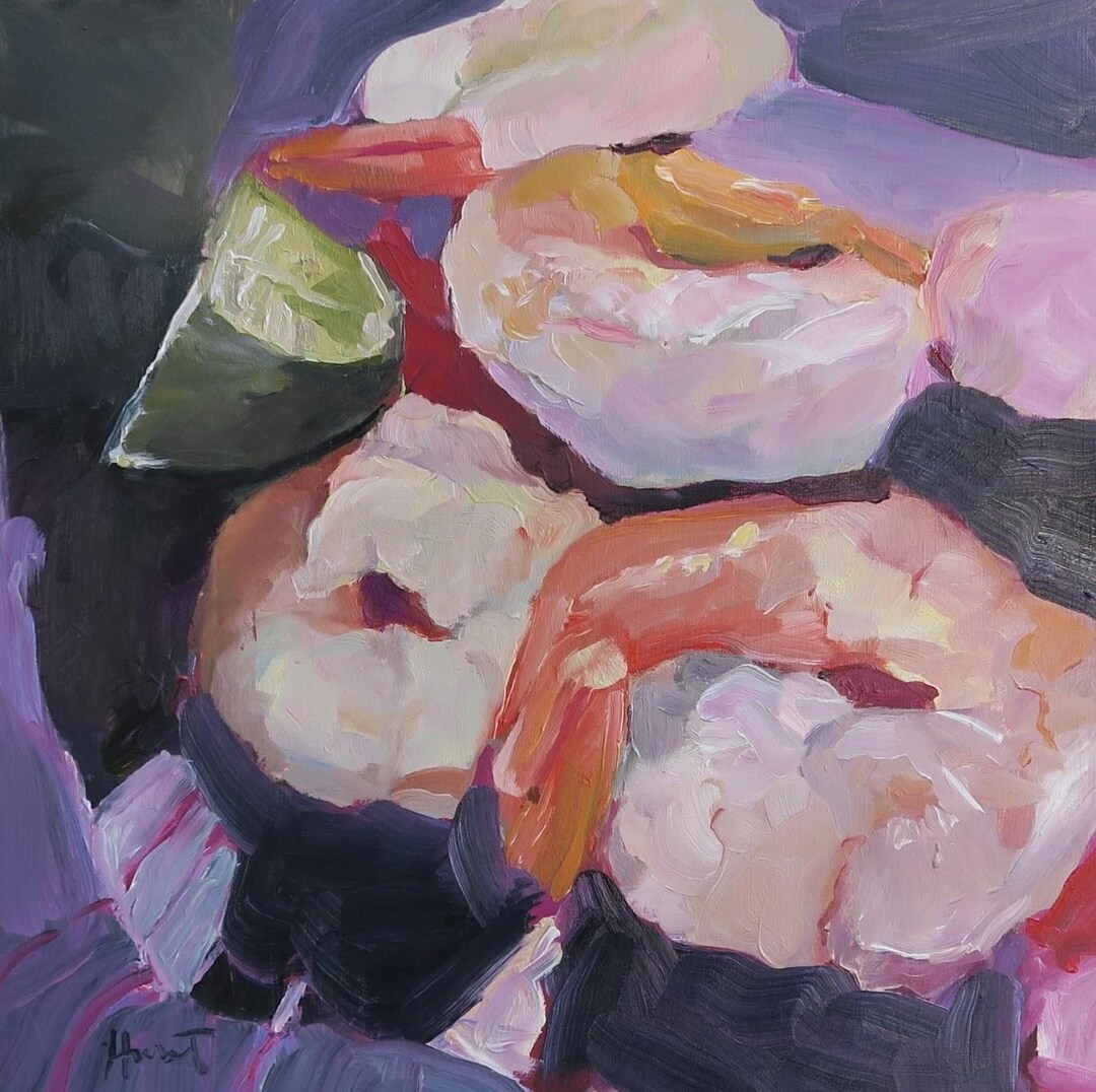 Shrimp 14” X 14” Oil Painting, Painted From Life, Original Design ...
