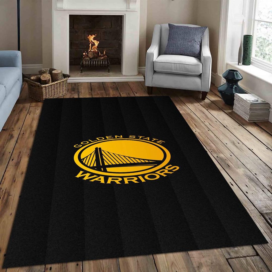 Golden State Warriors Rug, Nba Rug, Basketball Rug, Black Decor Rug ...