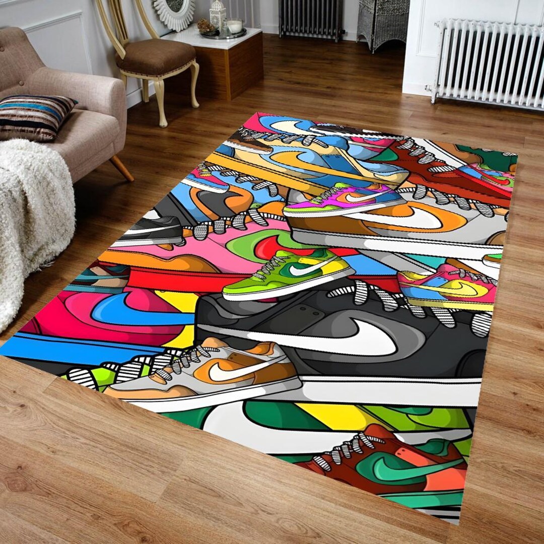 Sneakers Rug, Sneaker Theme Rug, Aesthetic Home Decor, Vibrant Colour ...