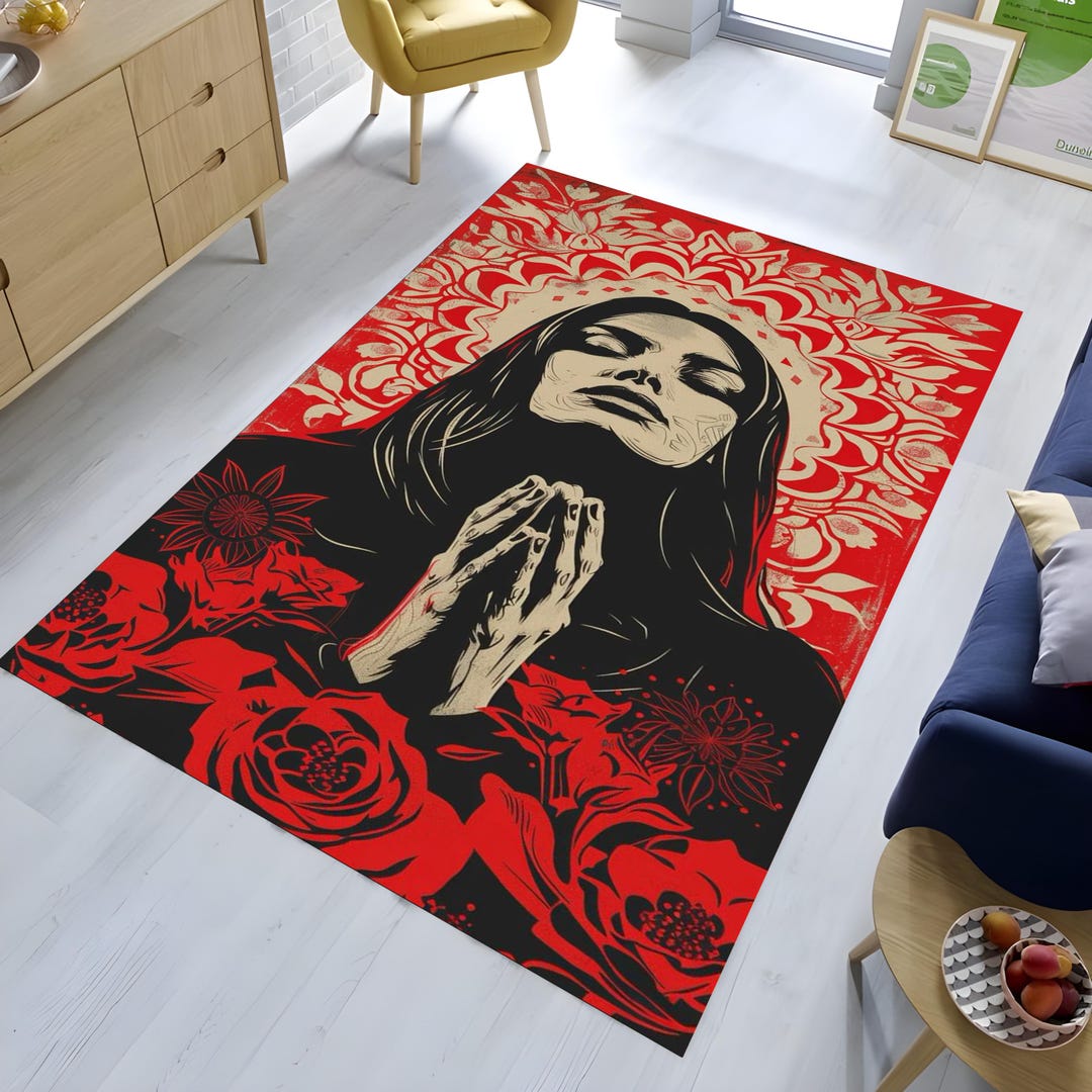 Prayer Woman Rug, Aesthetic Rug, Belief Rug, Beautiful Woman Rug ...