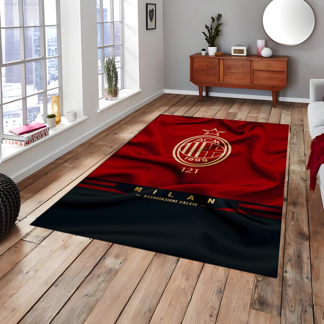 AC Milan Rug, Football Rug, Aesthetic Rug, Vibrant Colour Rug, Stylish ...