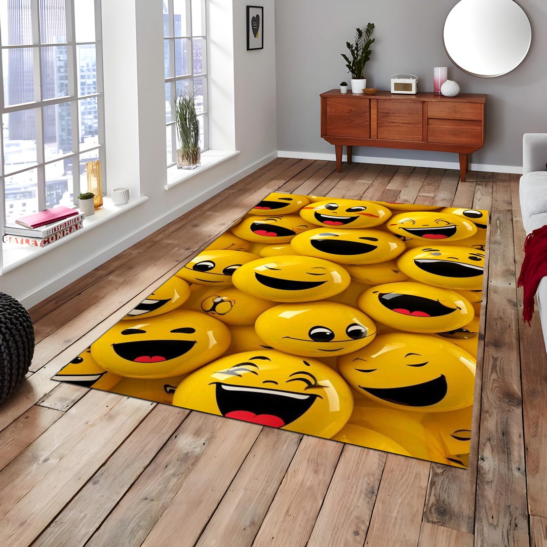 Vibrant Colour Emojies Rug, Emoji Rug, Smile Rug, Cute Decor Rug ...
