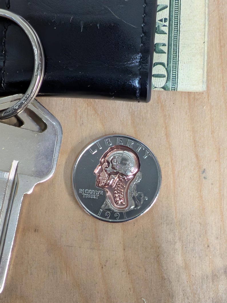 De-faced Quarter: Laser Etched Skull - Etsy