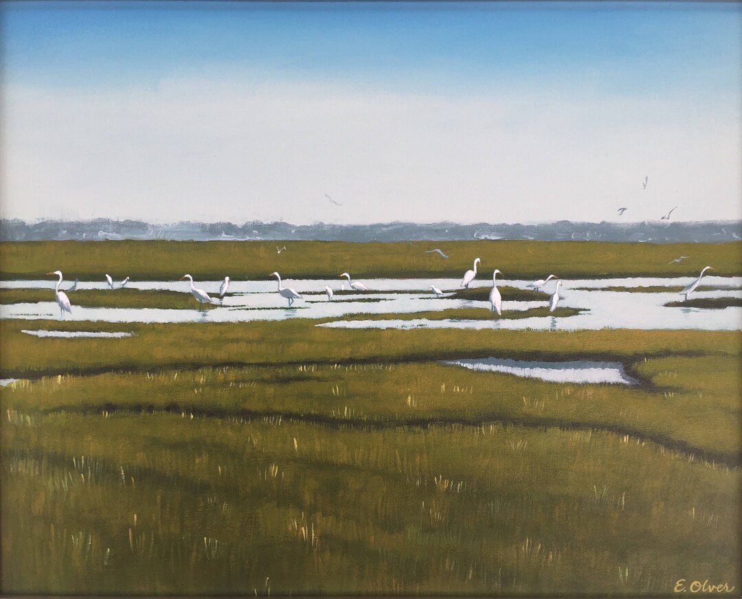Wetlands Marsh Birds Water Fowl Coastal Life Original Acrylic Painting ...