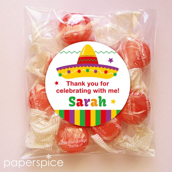Fiesta Party Favor Tags or Stickers, Kids Birthday Party, Thank You ...