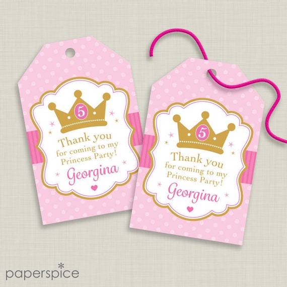 Princess Party Favor Tags, Princess Crown Favour Tags, Thank You Tags ...