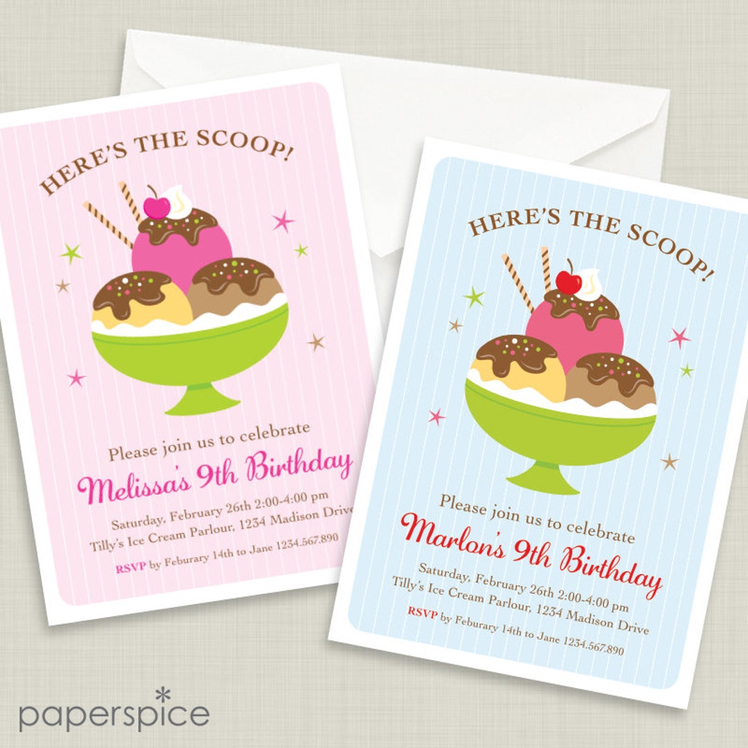 Ice Cream Party Invitation, Ice Cream Sundae Invite, Kids Birthday ...