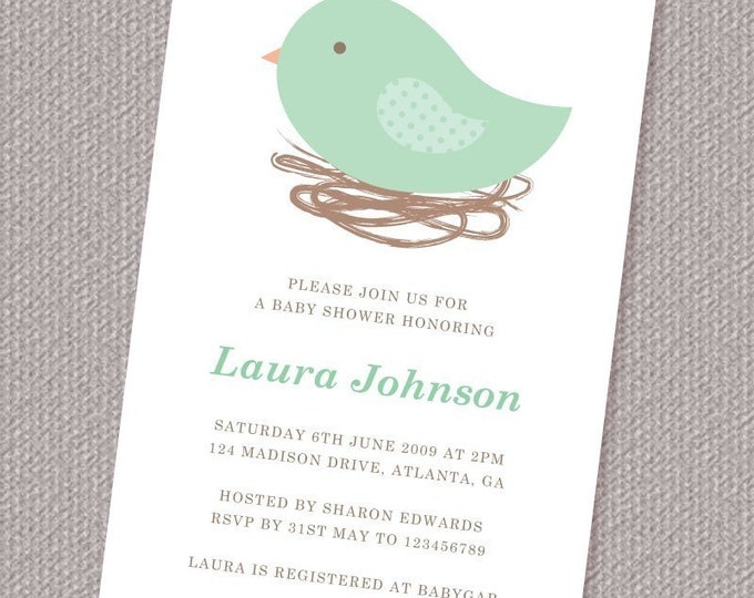 Bird Nest Printable Personalized Custom Baby Shower Invitation (digital ...