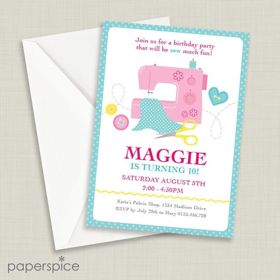 Sewing Party Invitation, Sewing Bee Invite, Kids Birthday Party ...
