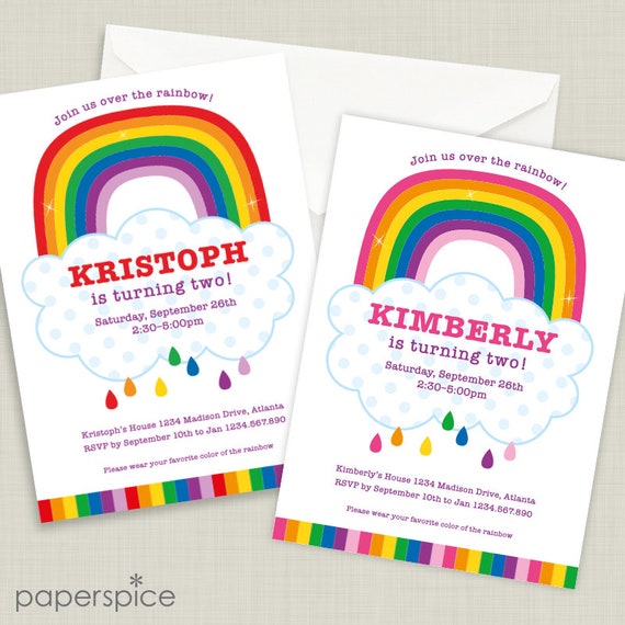 Rainbow Party Invitation, Rainbow Party Invite, Kids Birthday Party ...