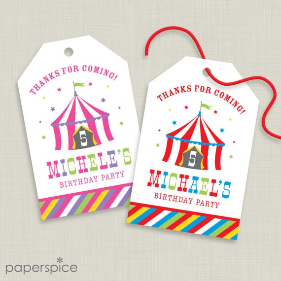 Circus Party Favor Tags, Birthday Party, Favour Tags, Thank You Tags ...
