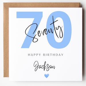 Personalised 70th Birthday Card, Seventy Card, Gift for Him, Blue Card ...