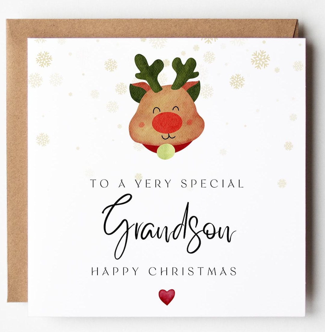 PRINTABLE Grandson Christmas Card, Cute Reindeer Card, Happy Christmas ...