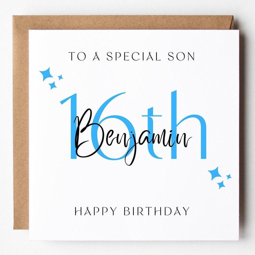 Blue 16th Birthday Card, Sweet 16th Card, Happy Birthday, Gift for Him ...