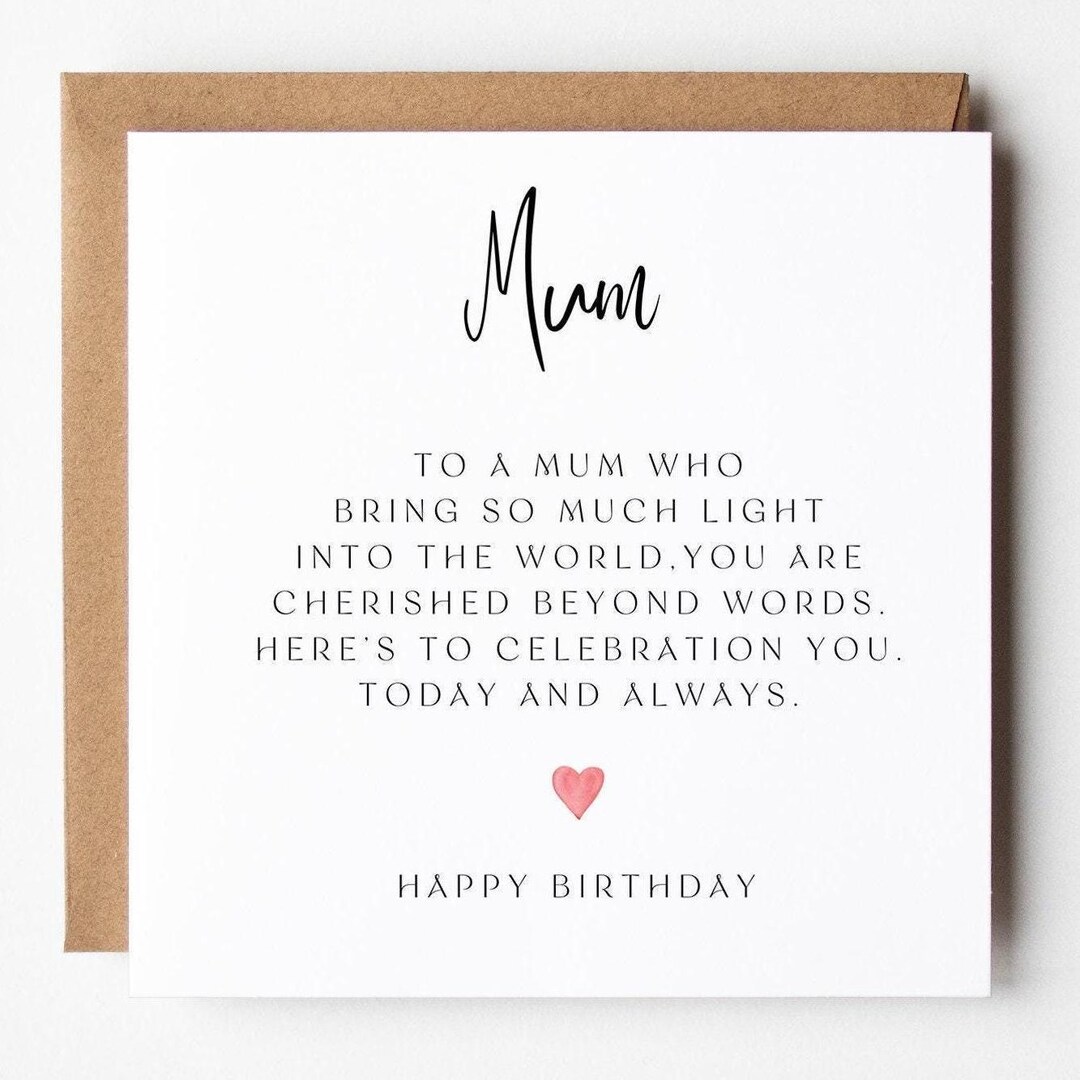 Mum Poem Birthday Card, Message Birthday Card, Pink Heart, Simple ...