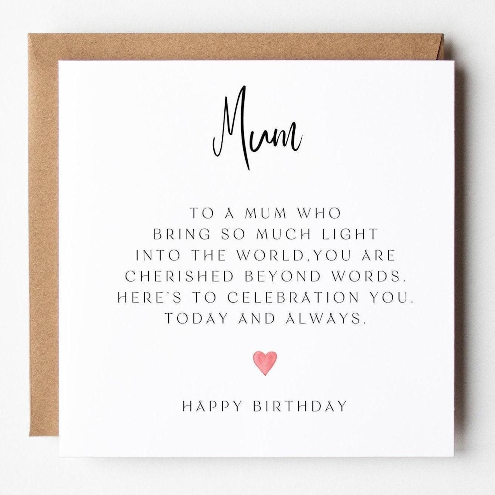 Mum Poem Birthday Card, Message Birthday Card, Pink Heart, Simple ...