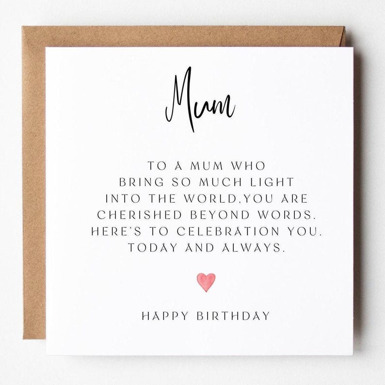 Mum Poem Birthday Card, Message Birthday Card, Pink Heart, Simple ...