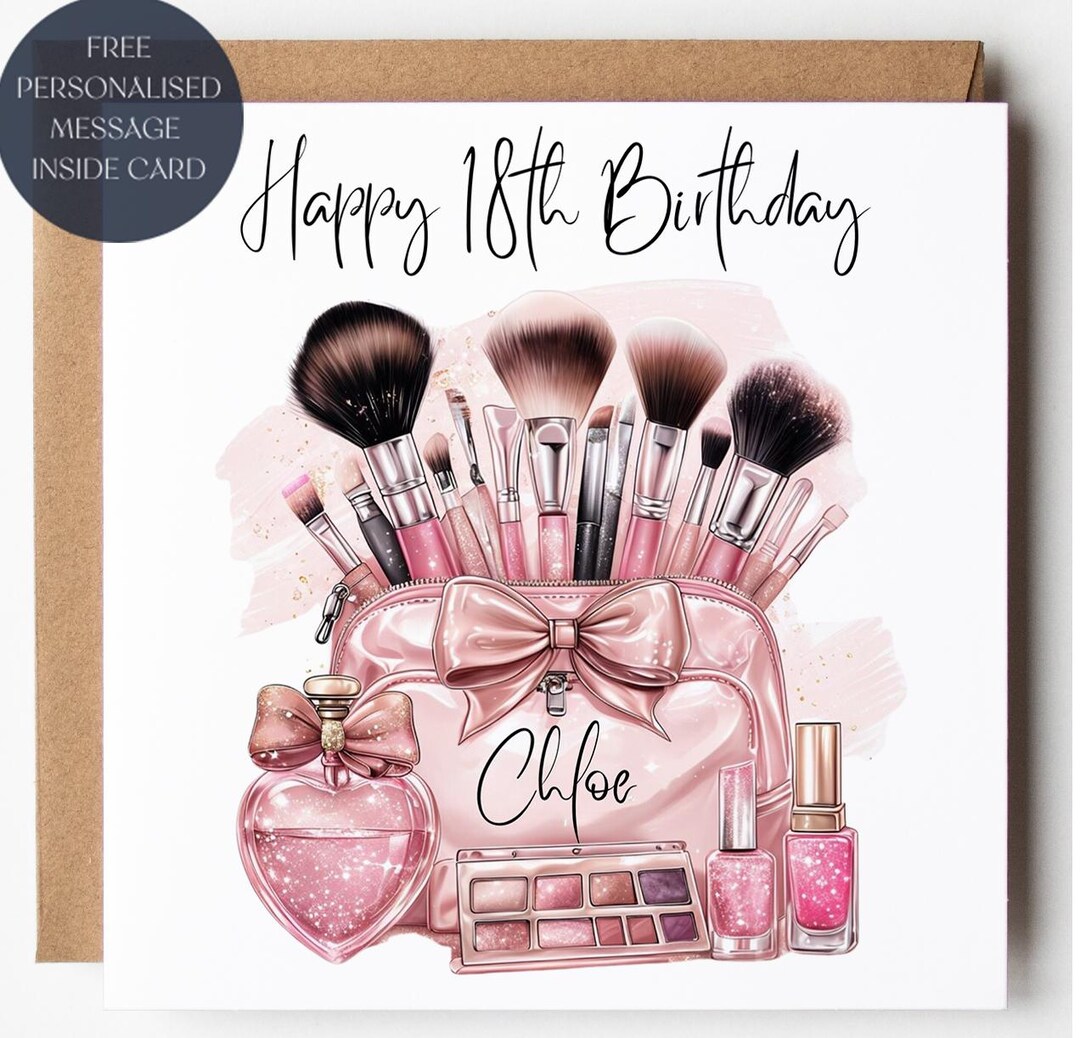 Personalised Makeup Birthday Card, Make-up Lover, Milestone Birthday, Pink Perfume, Happy ...