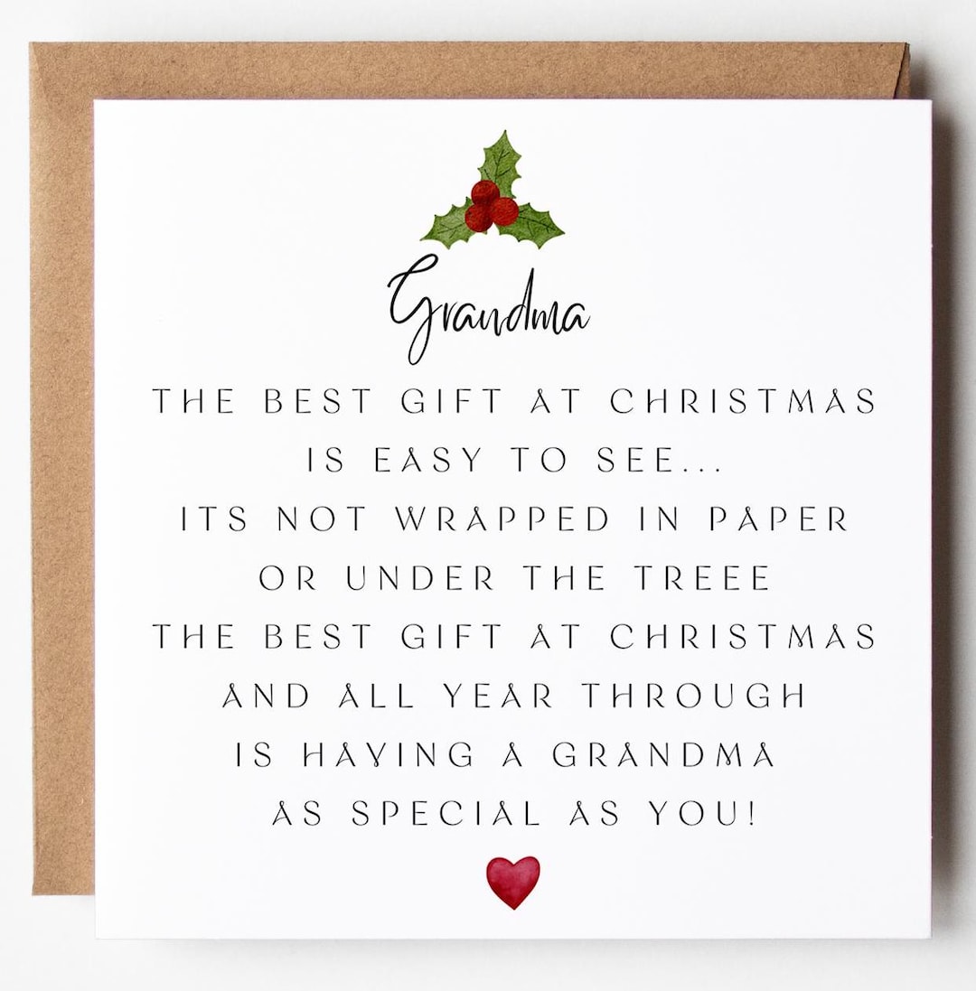 Grandma Christmas Card, Christmas Message Card, Note Poem, Red Green ...