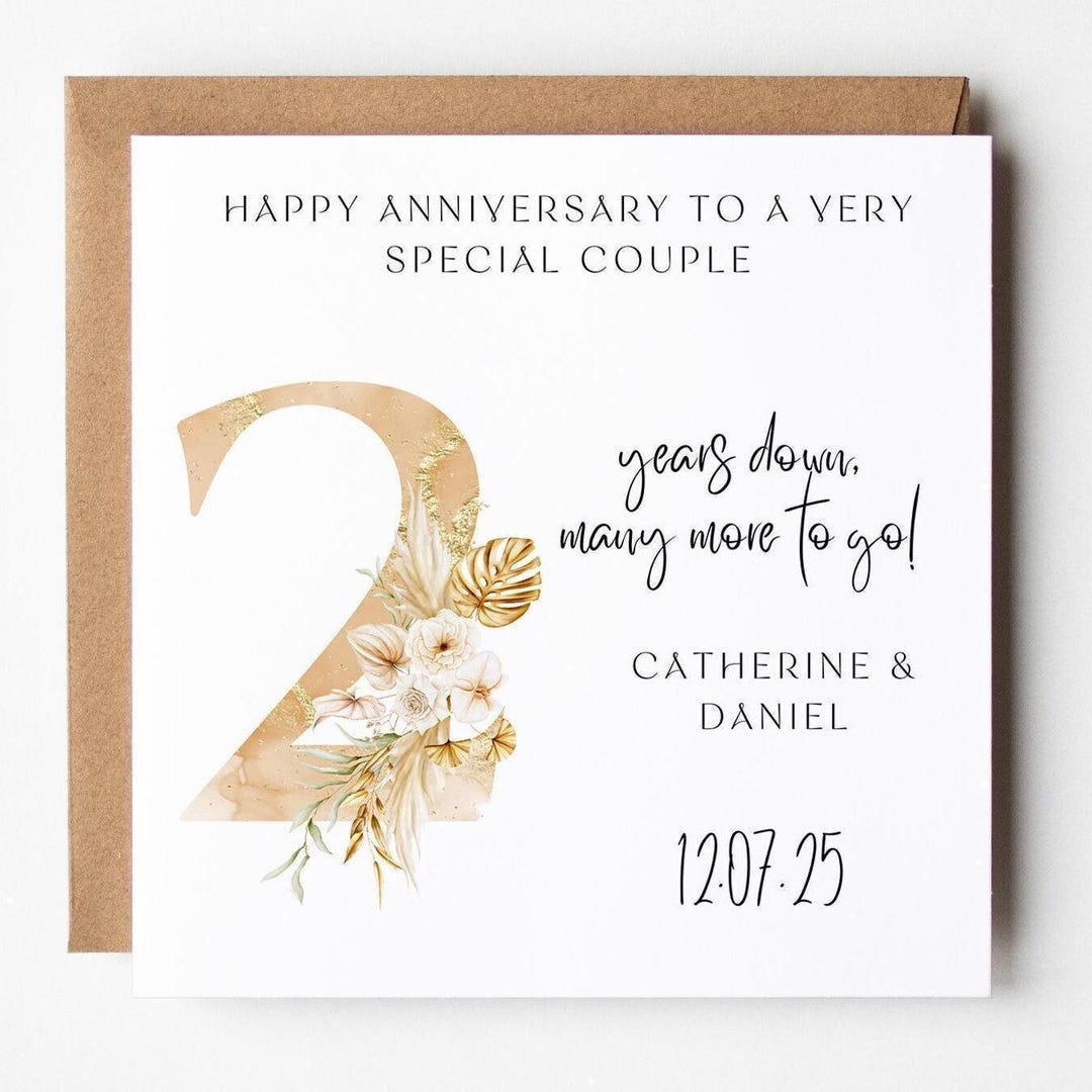 Gold Floral 2nd Anniversary Card: Personalized Mr & Mrs - Etsy