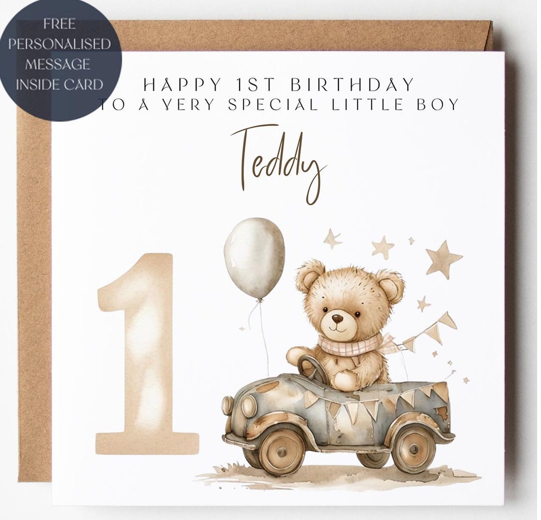 Personalized Teddy Bear 1st Birthday Card for Boys - Etsy