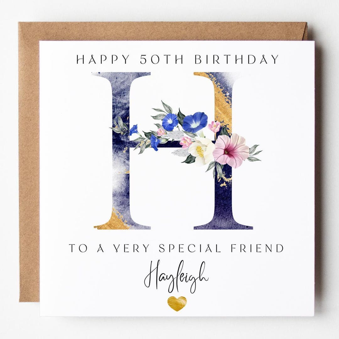 PRINTABLE Floral Letter Birthday Card, Blue & Gold Flowers ...
