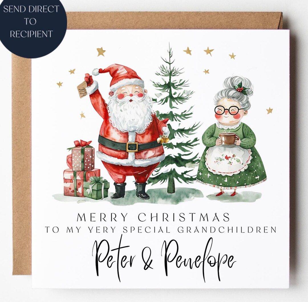 Personalized Grandchildren Christmas Card: Santa & Mrs. Claus - Etsy