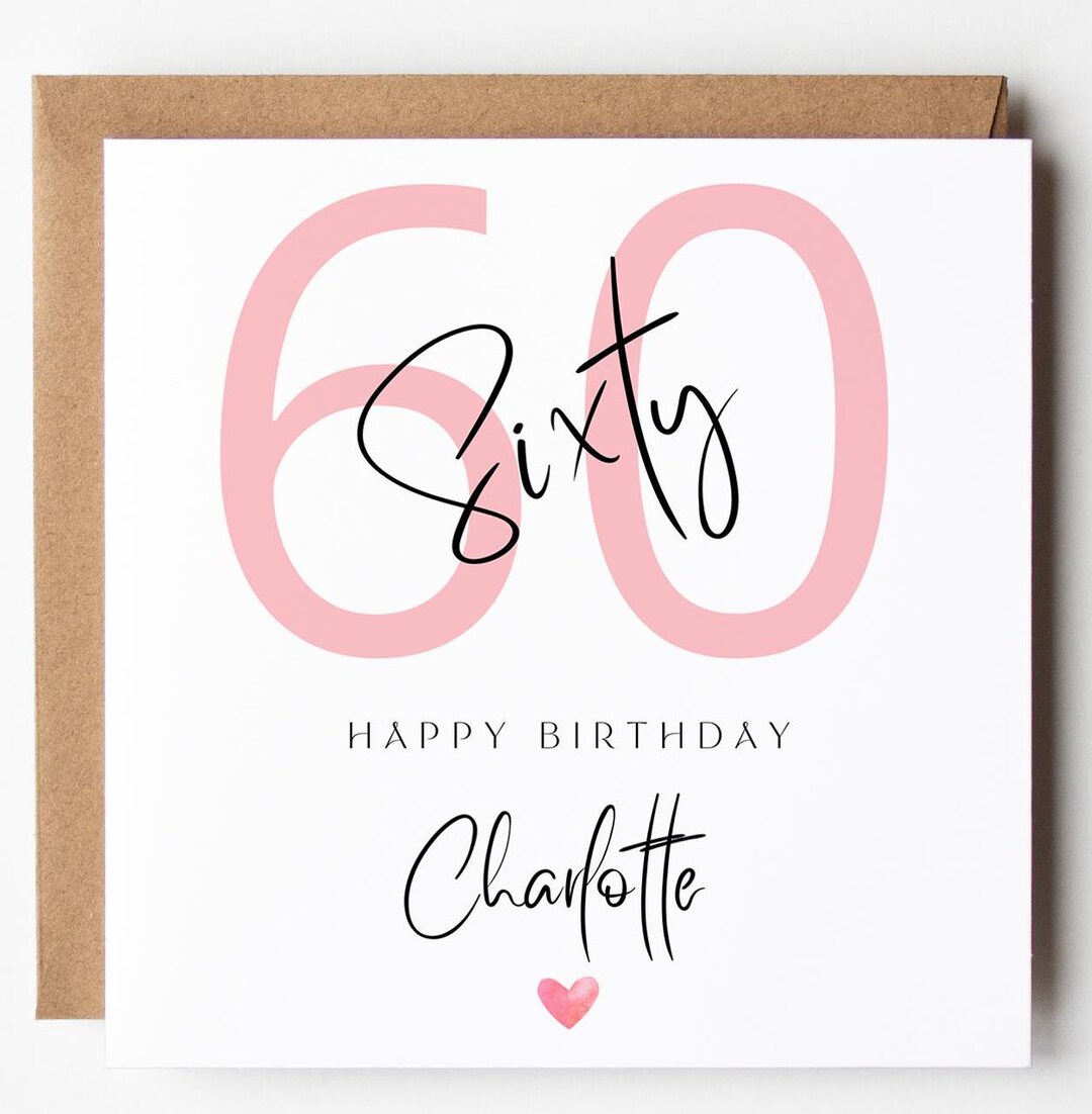 Personalised 60th Birthday Card, Sixty Card, Gift for Her, Pink Card ...