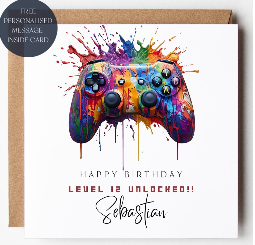 Personalized Gamer Birthday Card: Colorful Controller, Level Up - Etsy