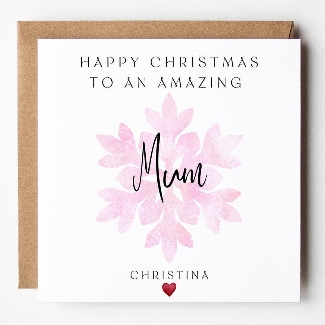 Personalized Mum Christmas Card: Pink Snowflake, Glitter Detail - Etsy