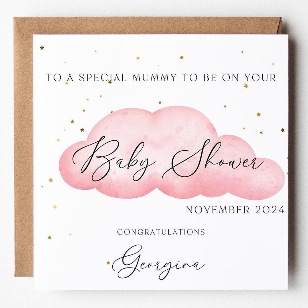 PRINTABLE Pink Cloud Baby Shower Card, Personalised Congratulations ...