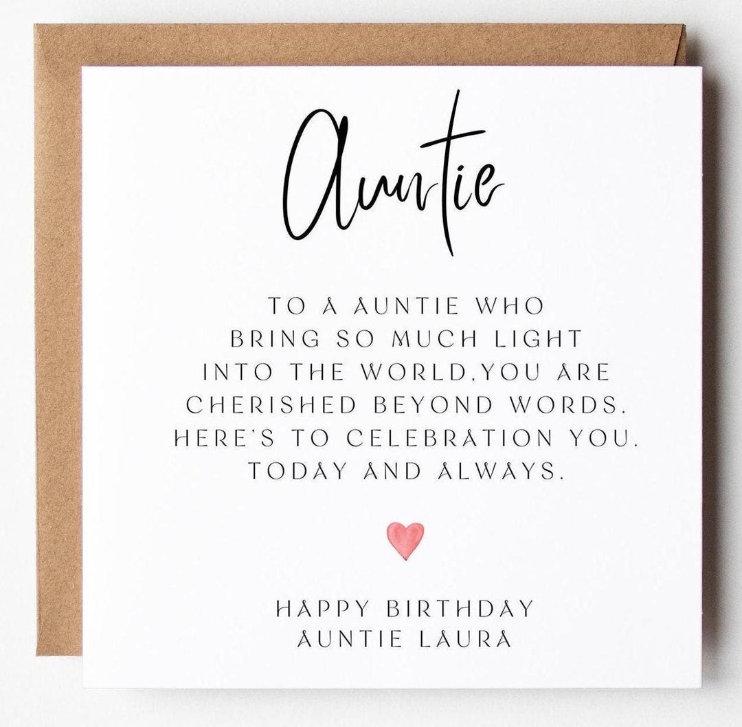 PRINTABLE Auntie Poem Birthday Card, Message Birthday Card, Pink Heart ...